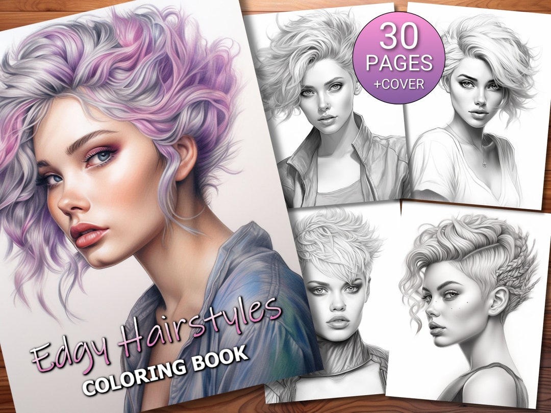 30 Edgy Hairstyles Coloring Page Book - Adults + Kids - Instant ...