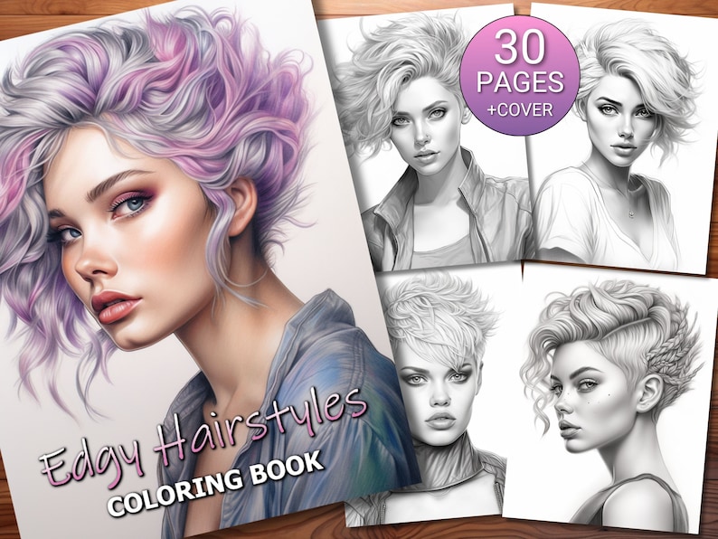 30 Edgy Hairstyles Coloring Page Book Adults Kids - Etsy