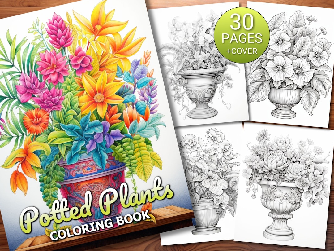30 Potted Plants Coloring Page Book - Adults + Kids - Instant Download ...