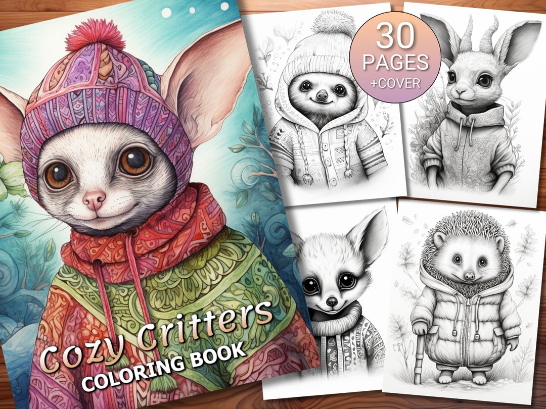 30 Cozy Critters Coloring Page Book - Adults + Kids - Instant Download ...