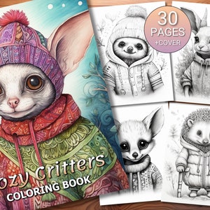 30 Cozy Critters Coloring Page Book - Adults + Kids - Instant Download ...