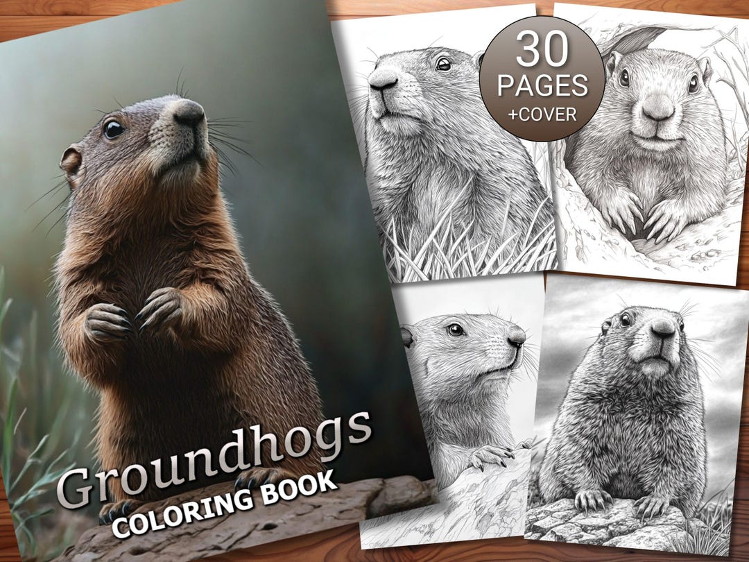 30 Groundhogs Coloring Page Book - Adults + Kids - Instant Download ...