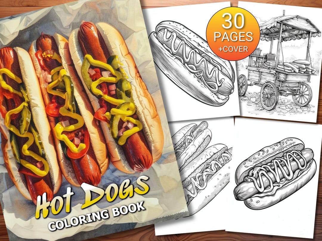 30 Hot Dogs Coloring Page Book - Adults + Kids - Instant Download ...