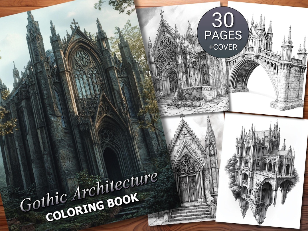 30 Gothic Architecture Coloring Page Book - Adults + Kids - Instant ...