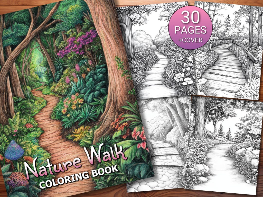30 Nature Walk Coloring Page Book - Adults + Kids - Instant Download ...