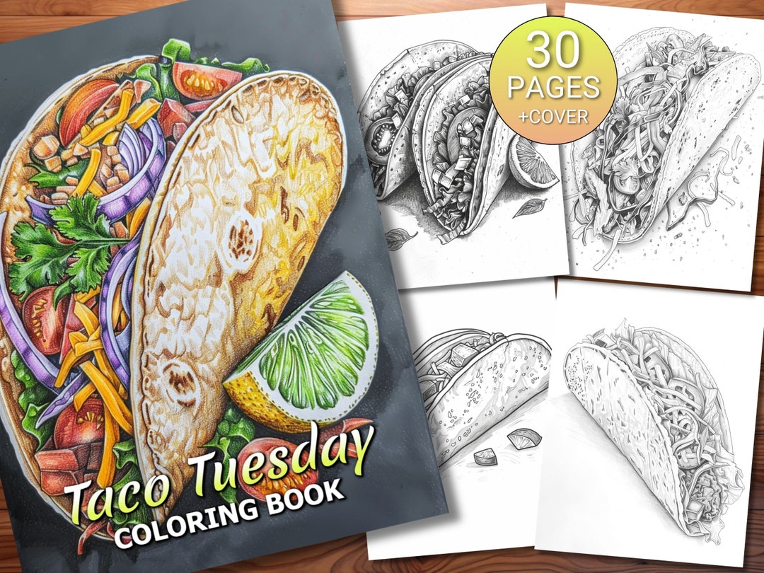 30 Taco Tuesday Coloring Page Book - Adults + Kids - Instant Download ...