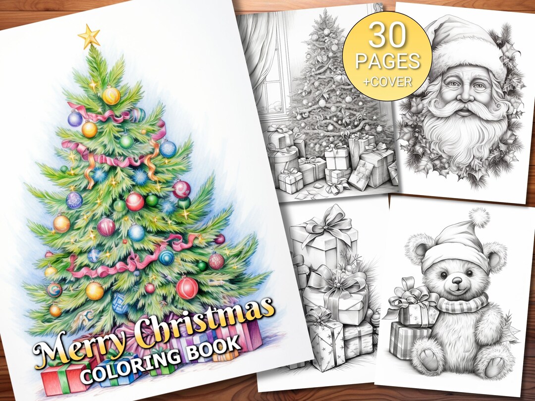 30 Merry Christmas Coloring Page Book - Adults + Kids - Instant ...