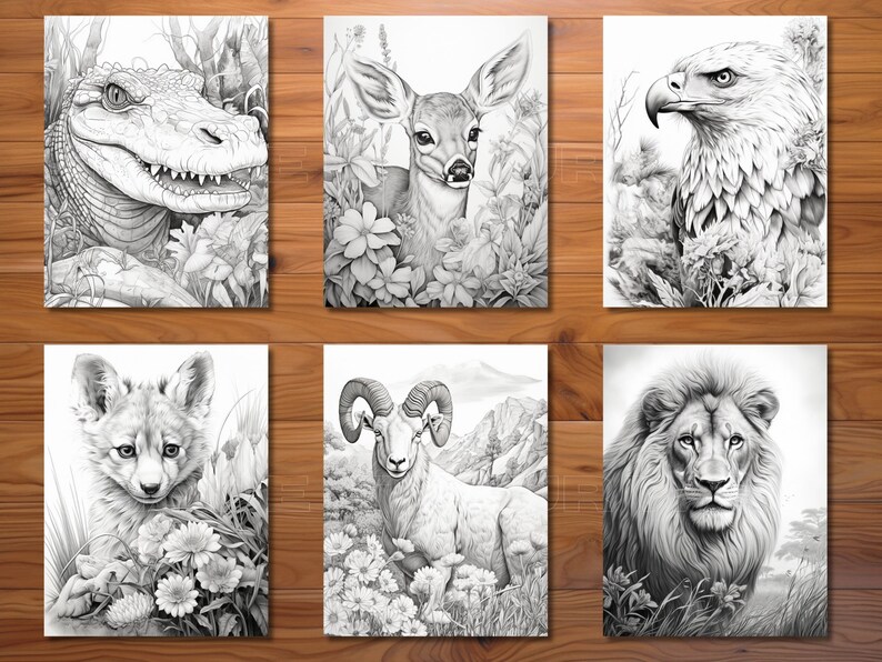 30 Wildlife Adventures Coloring Page Book Adults Kids Instant Download ...