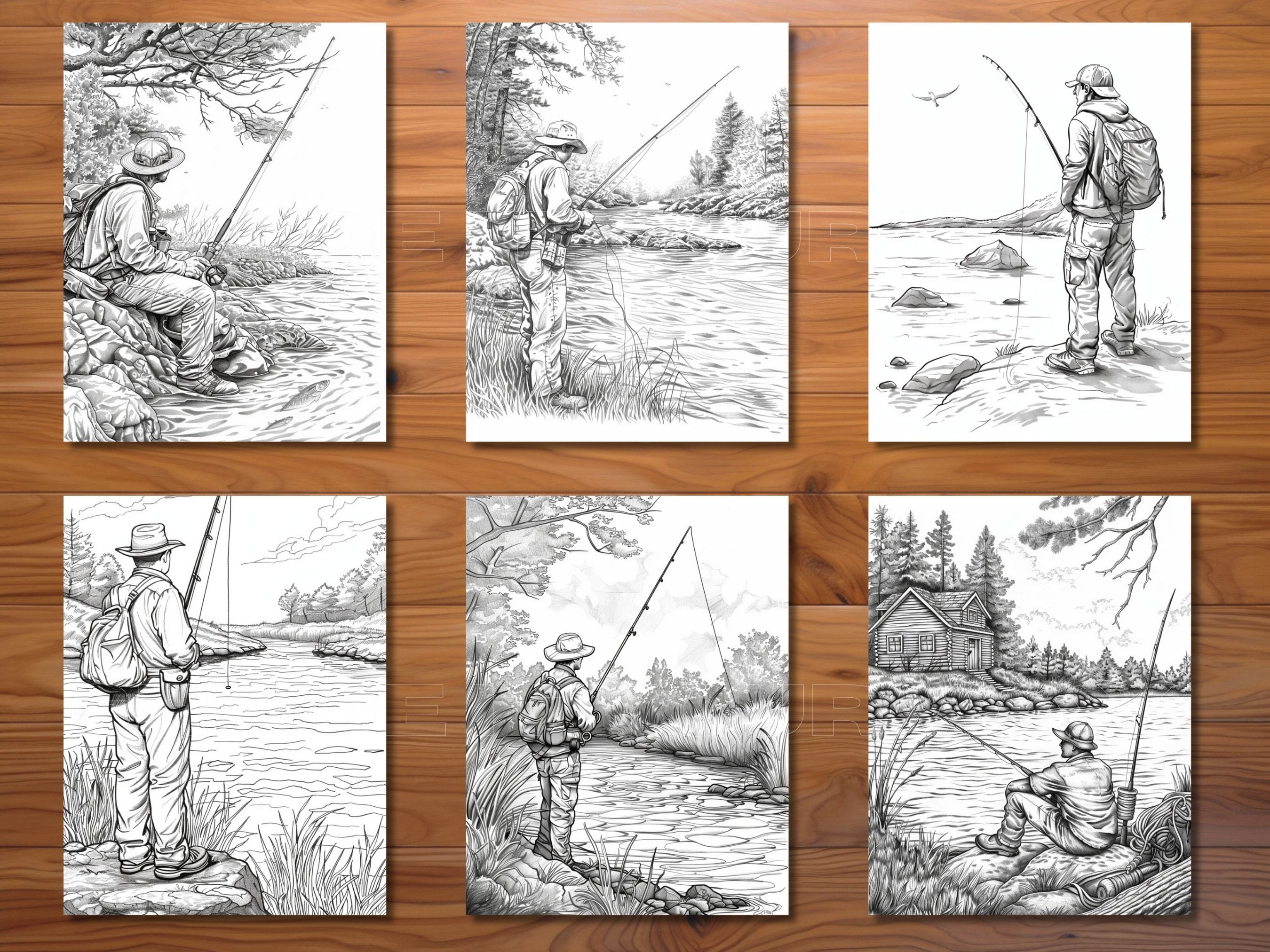 30 Gone Fishing Coloring Page Book - Adults + Kids - Instant Download ...