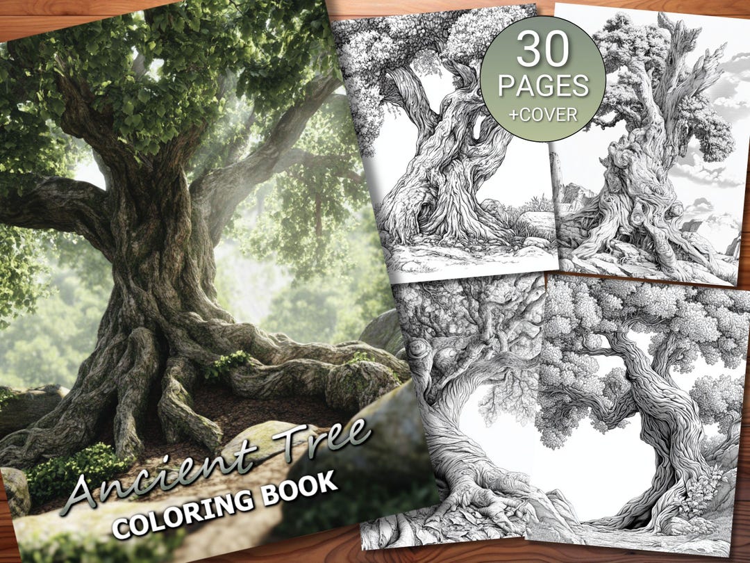 30 Ancient Tree Coloring Page Book - Adults + Kids - Instant Download ...