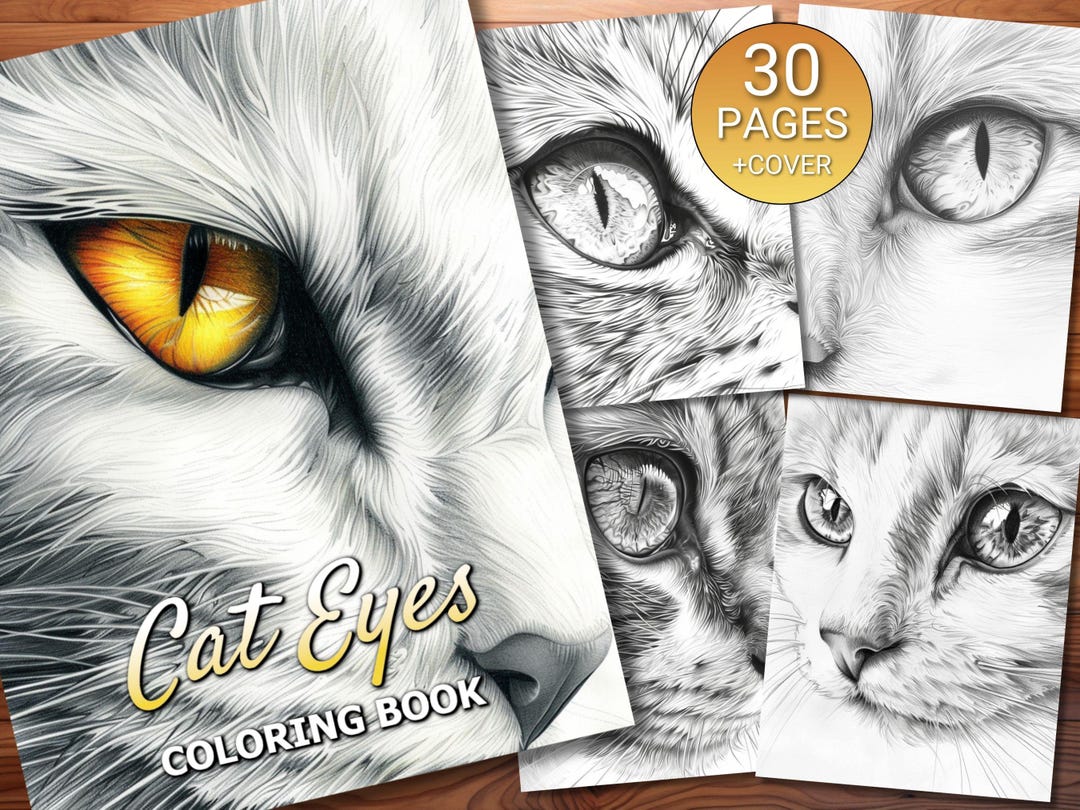 30 Cat Eyes Coloring Page Book - Adults + Kids - Instant Download ...