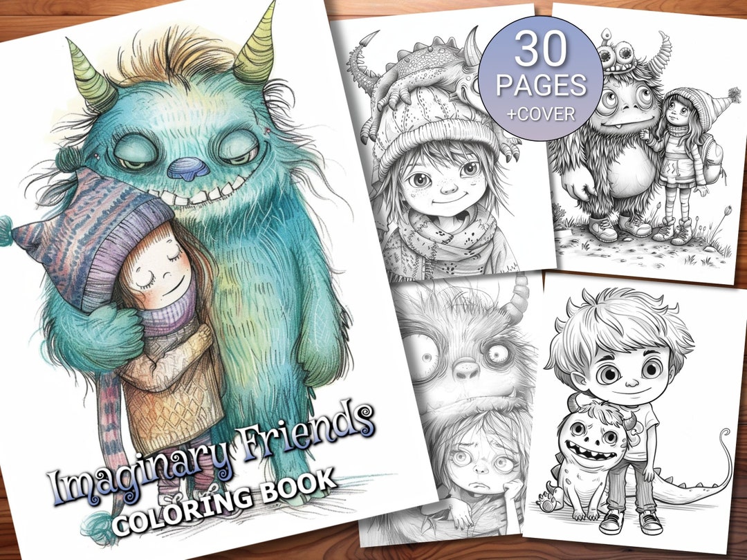 30 Imaginary Friends Coloring Page Book - Adults + Kids - Instant ...