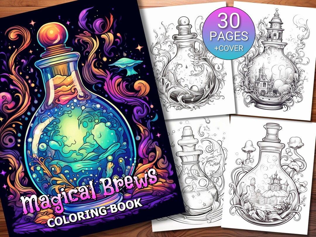 30 Magical Brews Coloring Page Book - Adults + Kids - Instant Download ...