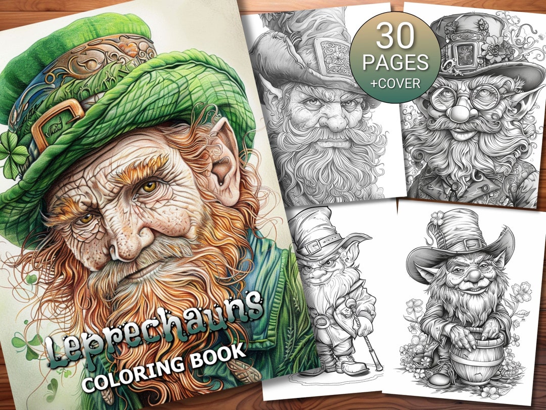 30 Leprechauns Coloring Page Book - Adults + Kids - Instant Download ...