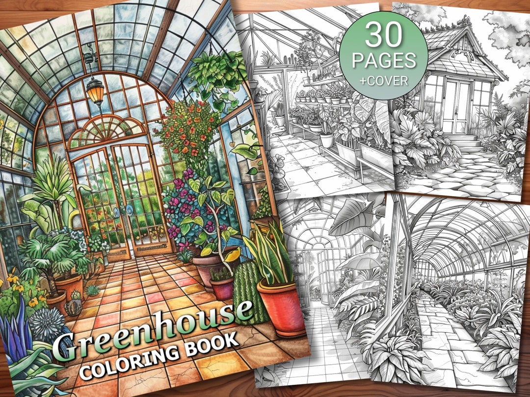 30 Greenhouse Coloring Page Book - Adults + Kids - Instant Download ...