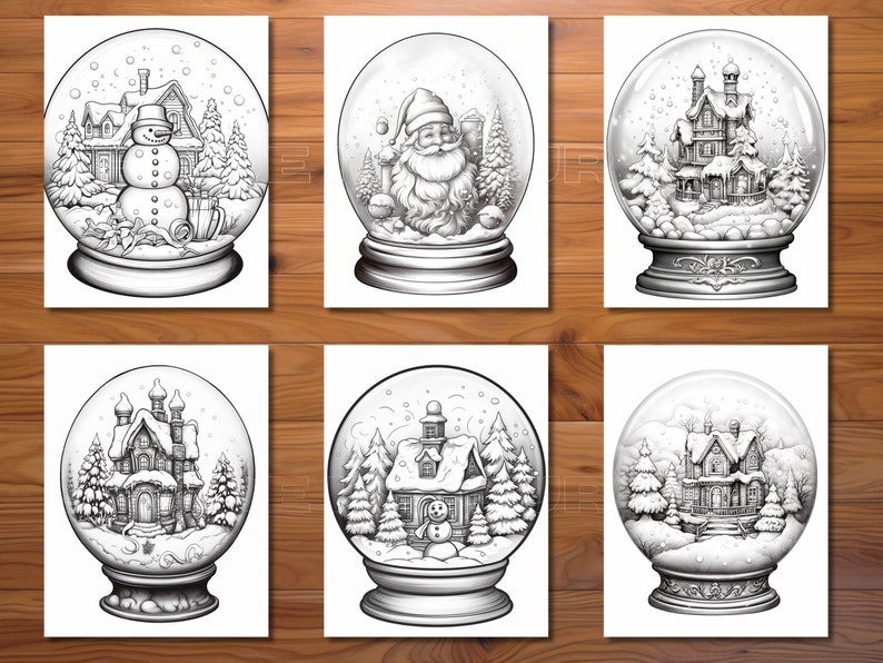 30 Snow Globes Coloring Page Book Adults Kids Instant Download ...