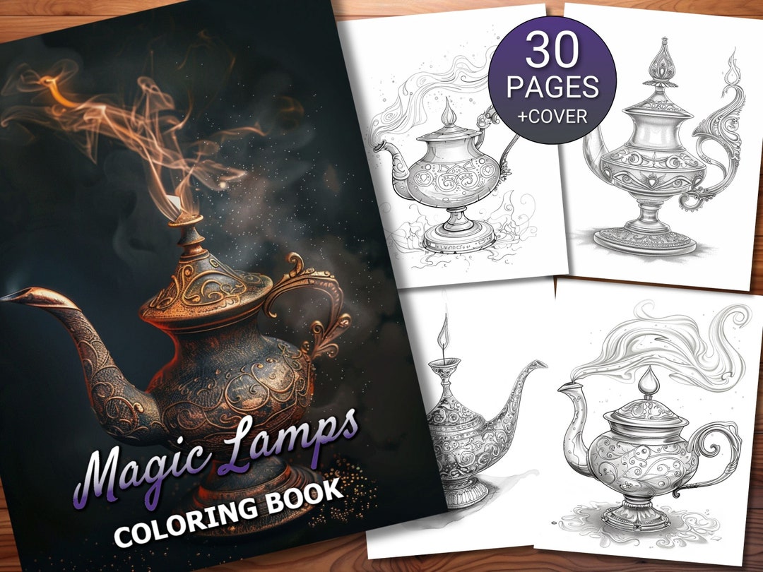 30 Magic Lamps Coloring Page Book - Adults + Kids - Instant Download ...