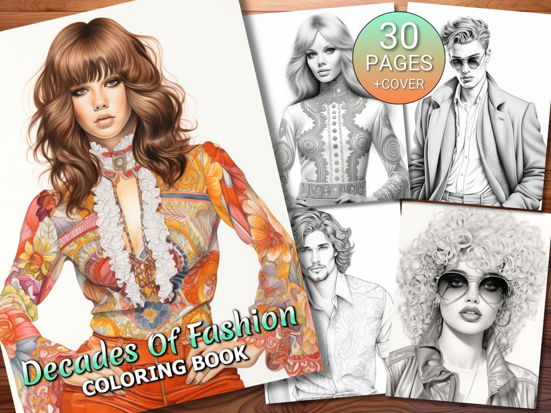 30 Decades of Fashion Coloring Page Book - Adults + Kids - Instant ...