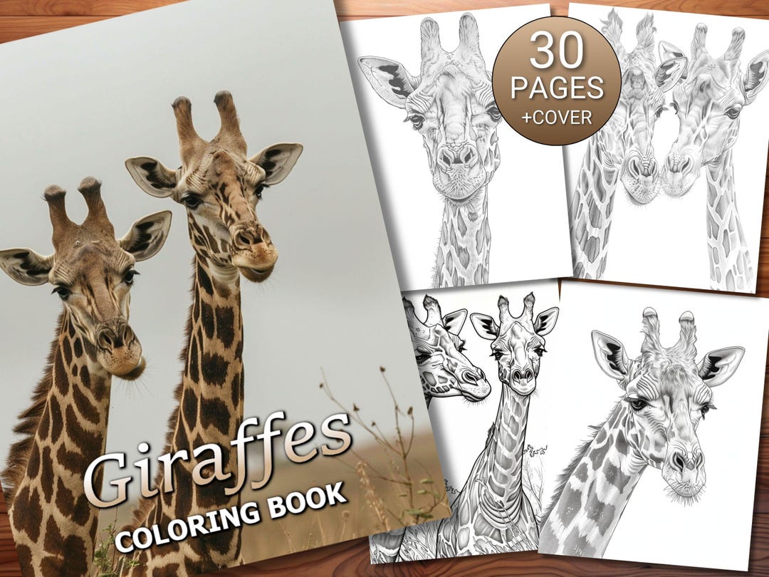 30 Giraffes Coloring Page Book - Adults + Kids - Instant Download ...