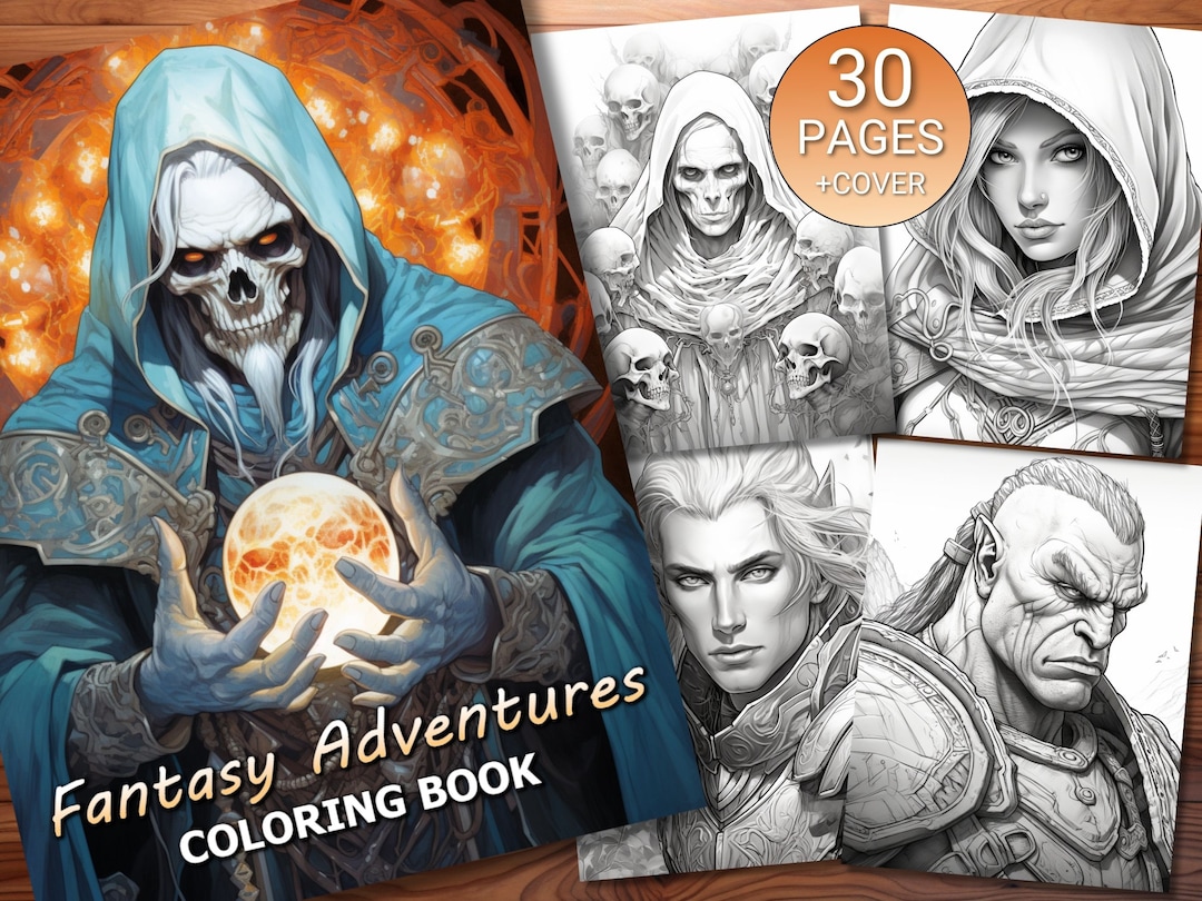30 Fantasy Adventures Coloring Page Book - Adults + Kids - Instant ...