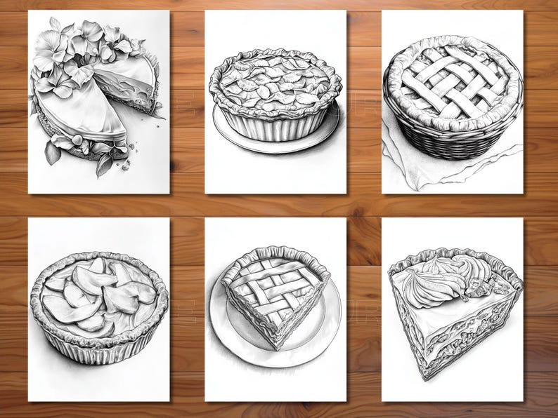 30 Pie Coloring Page Book - Adults + Kids - Instant Download ...