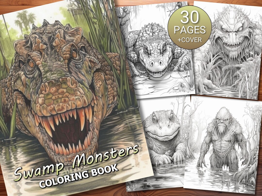 30 Swamp Monsters Coloring Page Book - Adults + Kids - Instant Download ...