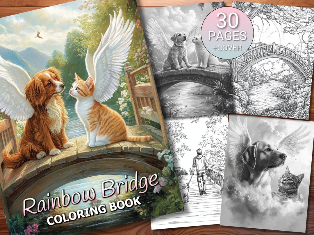 30 Rainbow Bridge Coloring Page Book - Adults + Kids - Instant Download ...