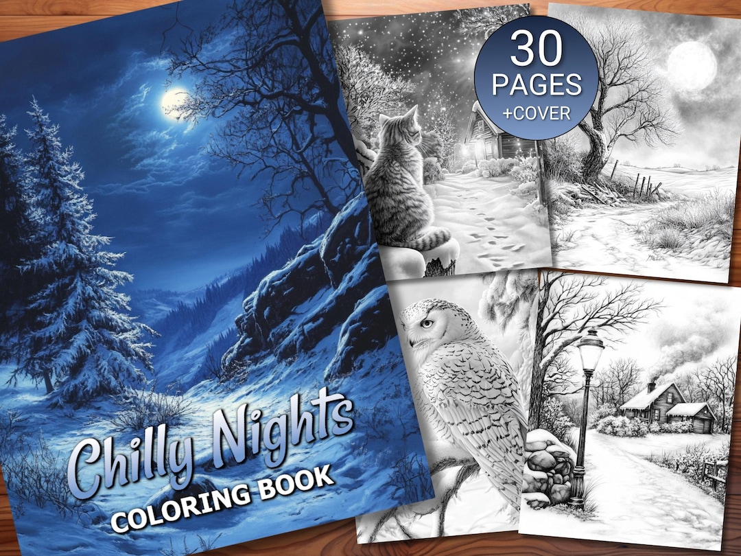 30 Chilly Nights Coloring Page Book - Adults + Kids - Instant Download ...