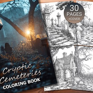 30 Cryptic Cemeteries Coloring Page Book - Adults + Kids - Instant ...