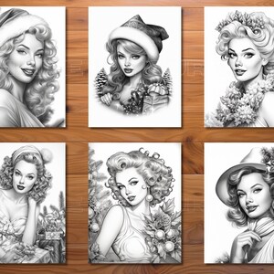 30 Holiday Pin-ups Coloring Page Book Adults Kids Instant Download ...