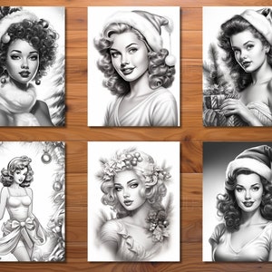 30 Holiday Pin-ups Coloring Page Book - Adults + Kids - Instant ...
