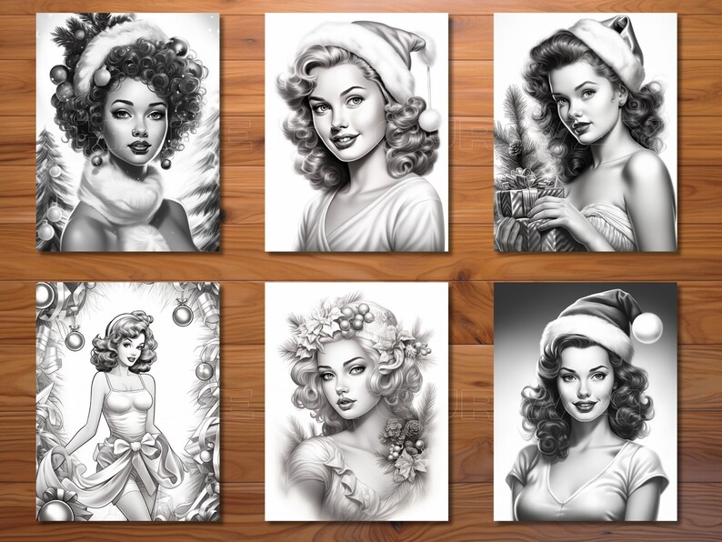 30 Holiday Pin-ups Coloring Page Book Adults Kids Instant Download ...