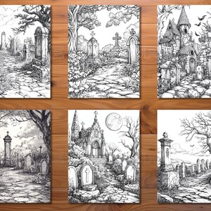 30 Cryptic Cemeteries Coloring Page Book - Adults + Kids - Instant ...