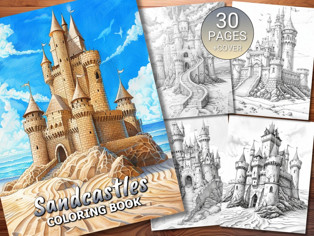 30 Sandcastles Coloring Page Book - Adults + Kids - Instant Download ...