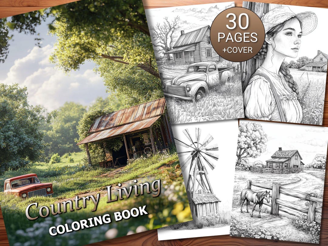 30 Country Living Coloring Page Book - Adults + Kids - Instant Download ...