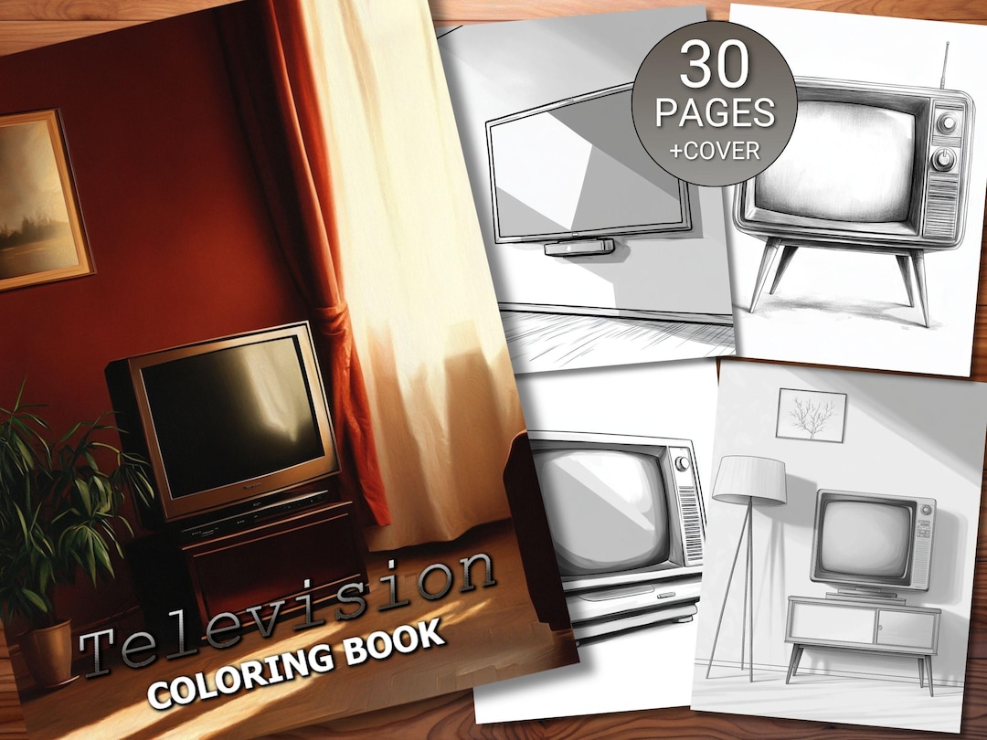 30 Television Coloring Page Book - Adults + Kids - Instant Download ...
