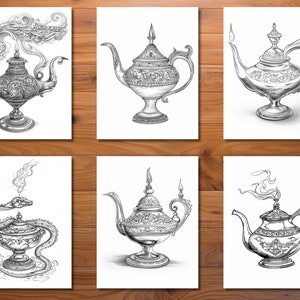 30 Magic Lamps Coloring Page Book - Adults + Kids - Instant Download ...