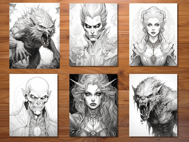 30 Vampires Vs Werewolves Coloring Page Book - Adults + Kids - Instant ...
