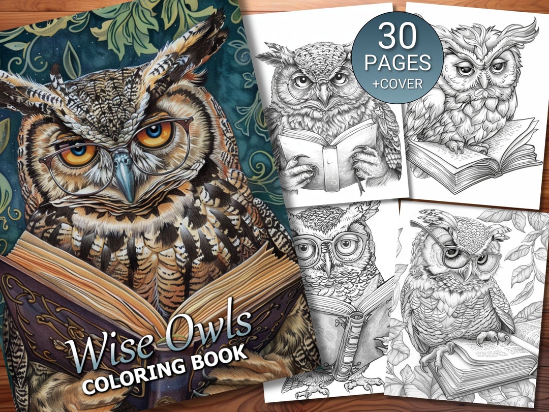 30 Wise Owls Coloring Page Book - Adults + Kids - Instant Download ...