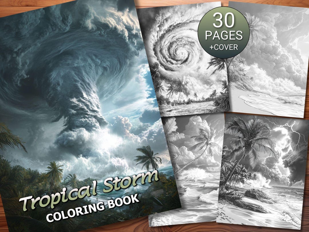 30 Tropical Storm Coloring Page Book - Adults + Kids - Instant Download ...