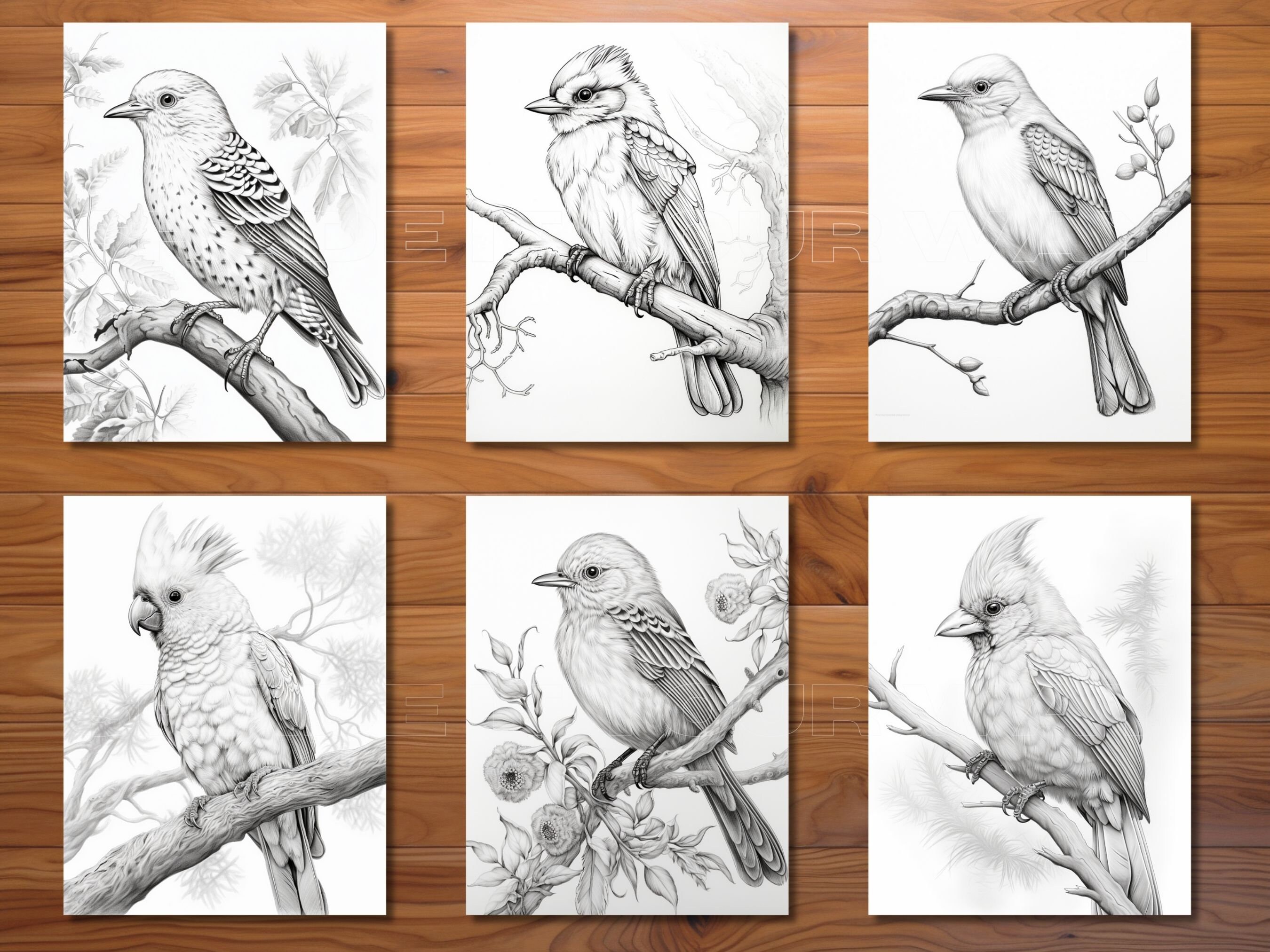 30 Beautiful Birds Coloring Page Book Adults Kids Instant Download ...