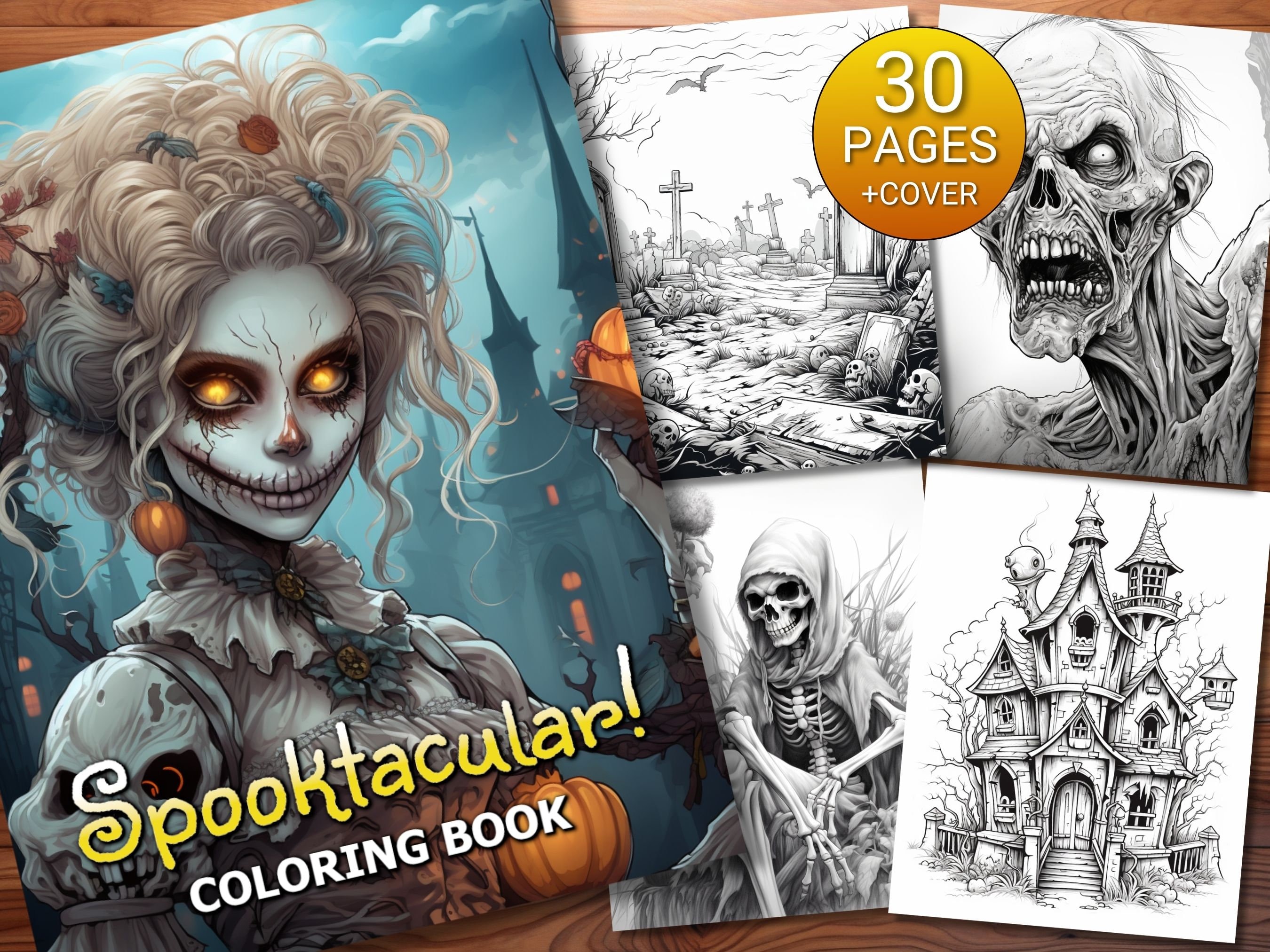 30 Spooktacular! Coloring Page Book - Adults + Kids - Instant Download ...