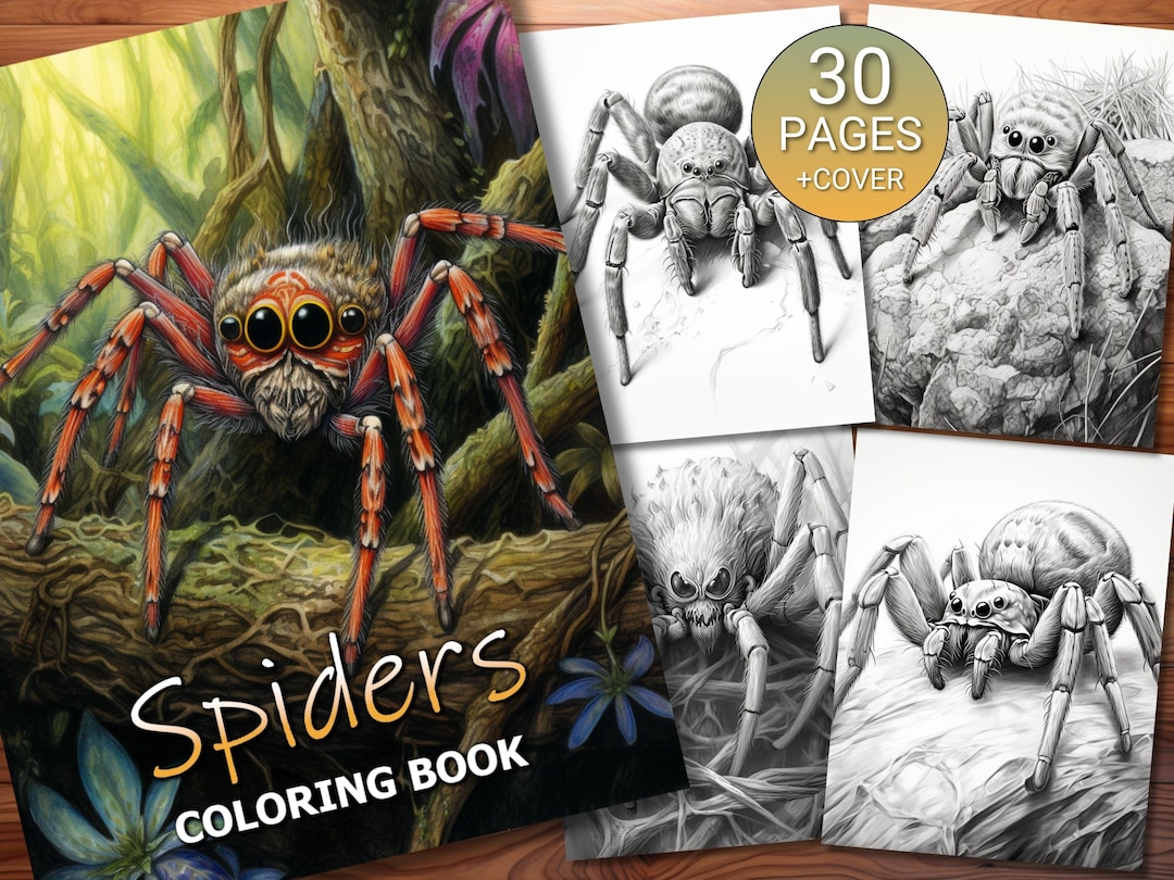 30 Spiders Coloring Page Book - Adults + Kids - Instant Download ...