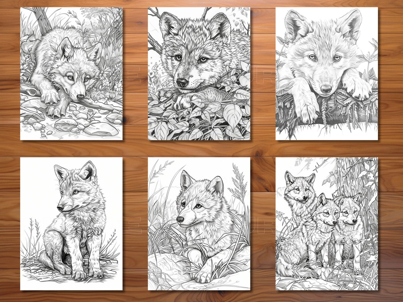 30 Wolf Pups Coloring Page Book - Adults + Kids - Instant Download ...