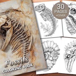 30 Fossils Coloring Page Book - Adults + Kids - Instant Download ...