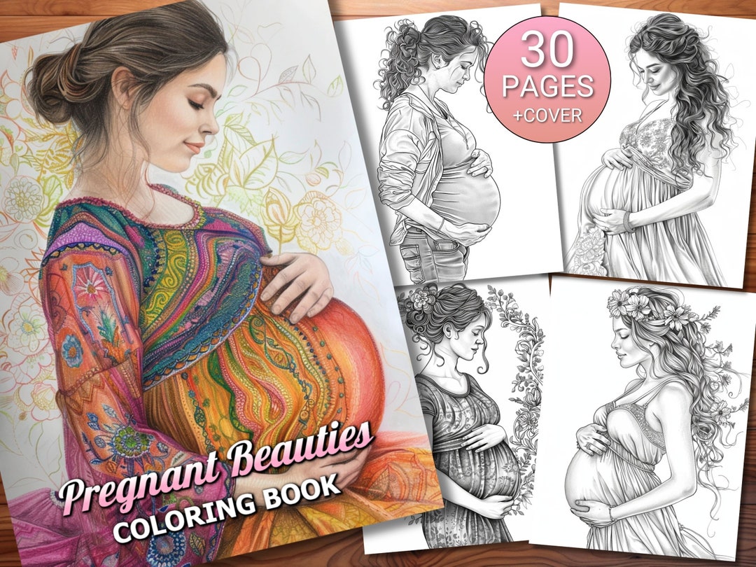 30 Pregnant Beauties Coloring Page Book - Adults + Kids - Instant ...