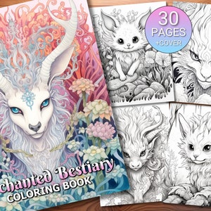 30 Enchanted Bestiary Coloring Page Book - Adults + Kids - Instant ...