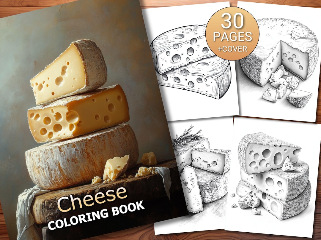 30 Cheese Coloring Page Book - Adults + Kids - Instant Download ...