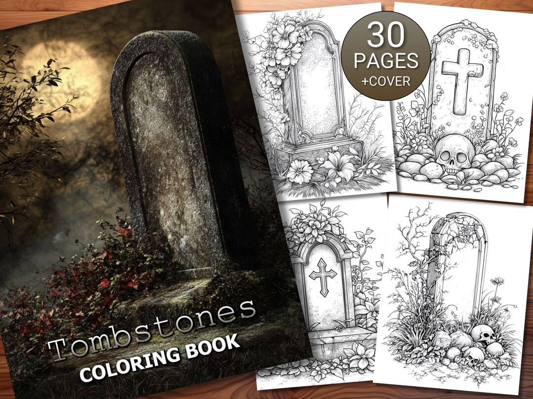 30 Tombstones Coloring Page Book - Adults + Kids - Instant Download ...