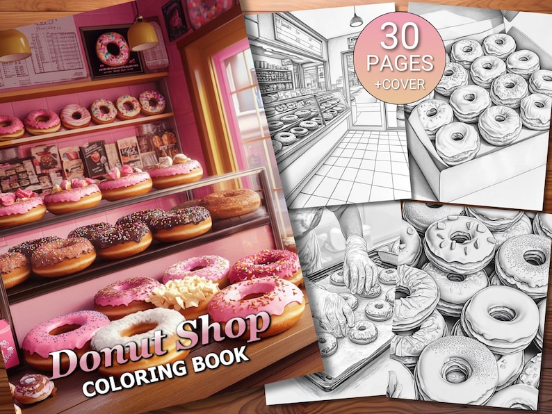 30 Donut Shop Coloring Page Book - Adults + Kids - Instant Download ...